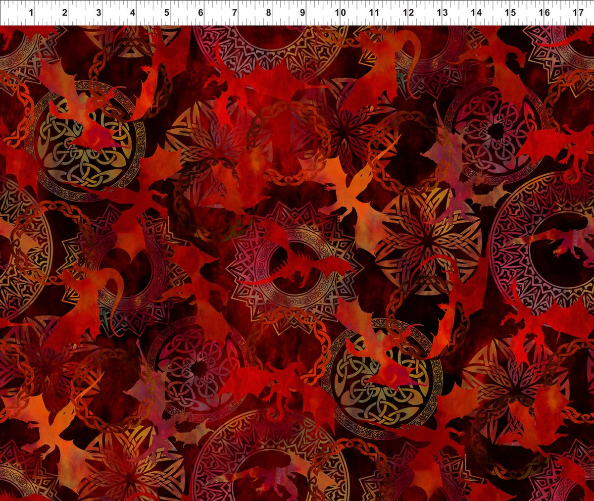 Dragons by Jason Yenter for In The Beginning Fabrics - Background Red ...