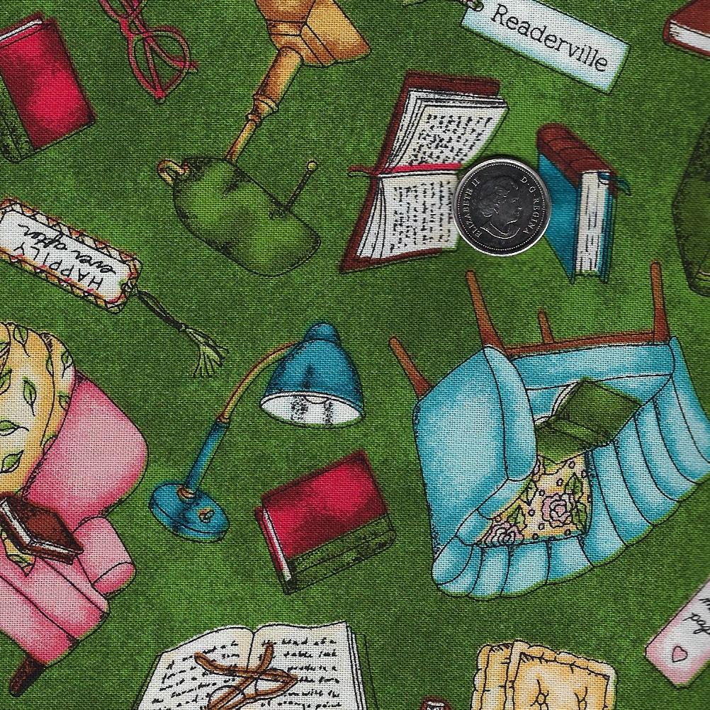 Readerville by Kris Lammers for Maywood Studio - Background Green Cozy ...