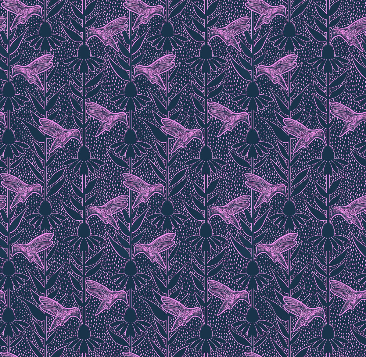 Indelible Ink by Anna Maria for Northcott - Background Navy Humming ...