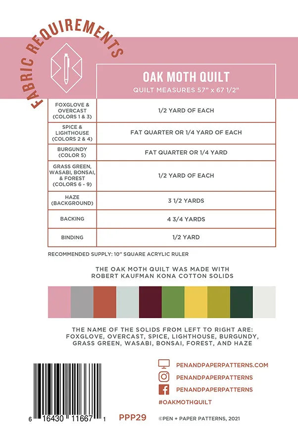 Oak Moth Quilt by Pen and Paper Patterns – Mad Moody Quilting Fabrics
